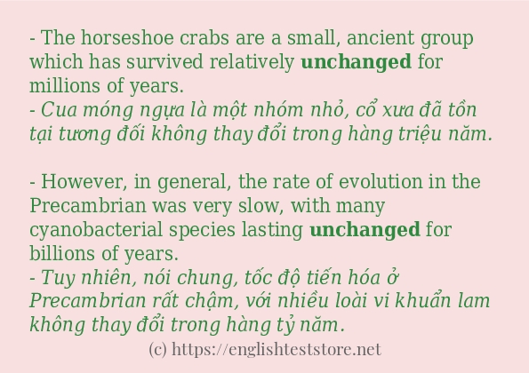 "unchanged" cách dùng và câu ví dụ - EnglishTestStore Tiếng Việt